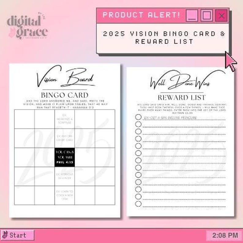 2025 Printable Vision Board Bingo Card & Well Done Wins List | 2025 ...