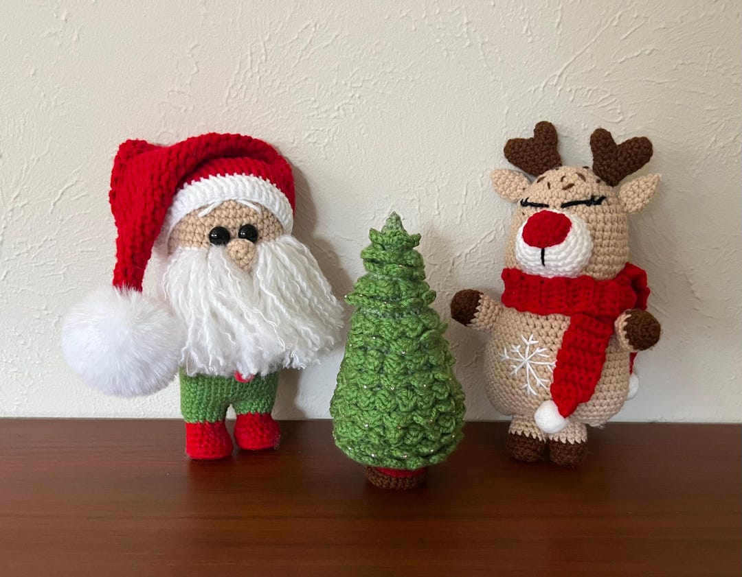 Crochet Christmas Ornament Set – Santa, Reindeer & Tree, Handmade ...
