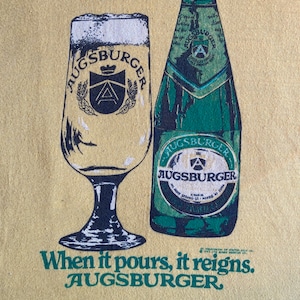 1980’s AUGSBURGER BEER Bright Yellow and Green T Shirt When It Pours ...