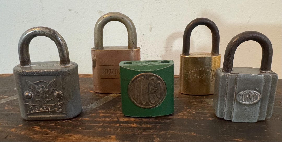 Antique Padlock Collection of Five Without Keys Hurd Durban Eagle ...