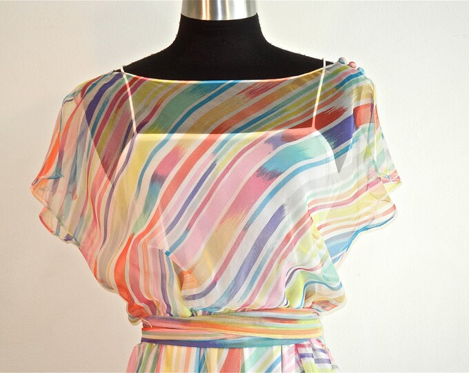 Designer Pastel Chiffon Illusion Rainbow Stripe Summer - Etsy