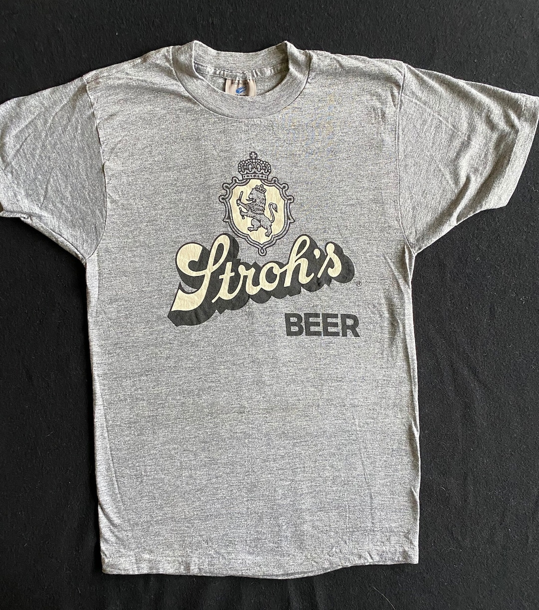 80’s STROHS Beer Gray Heather T Shirt Deadstock Script Logo Classic ...