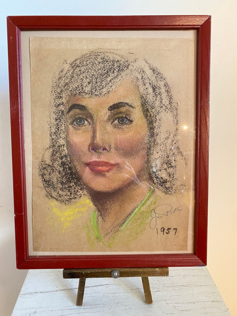 1950's Pastel Portrait of a Female Signed Joseph Porter Sophisticated ...