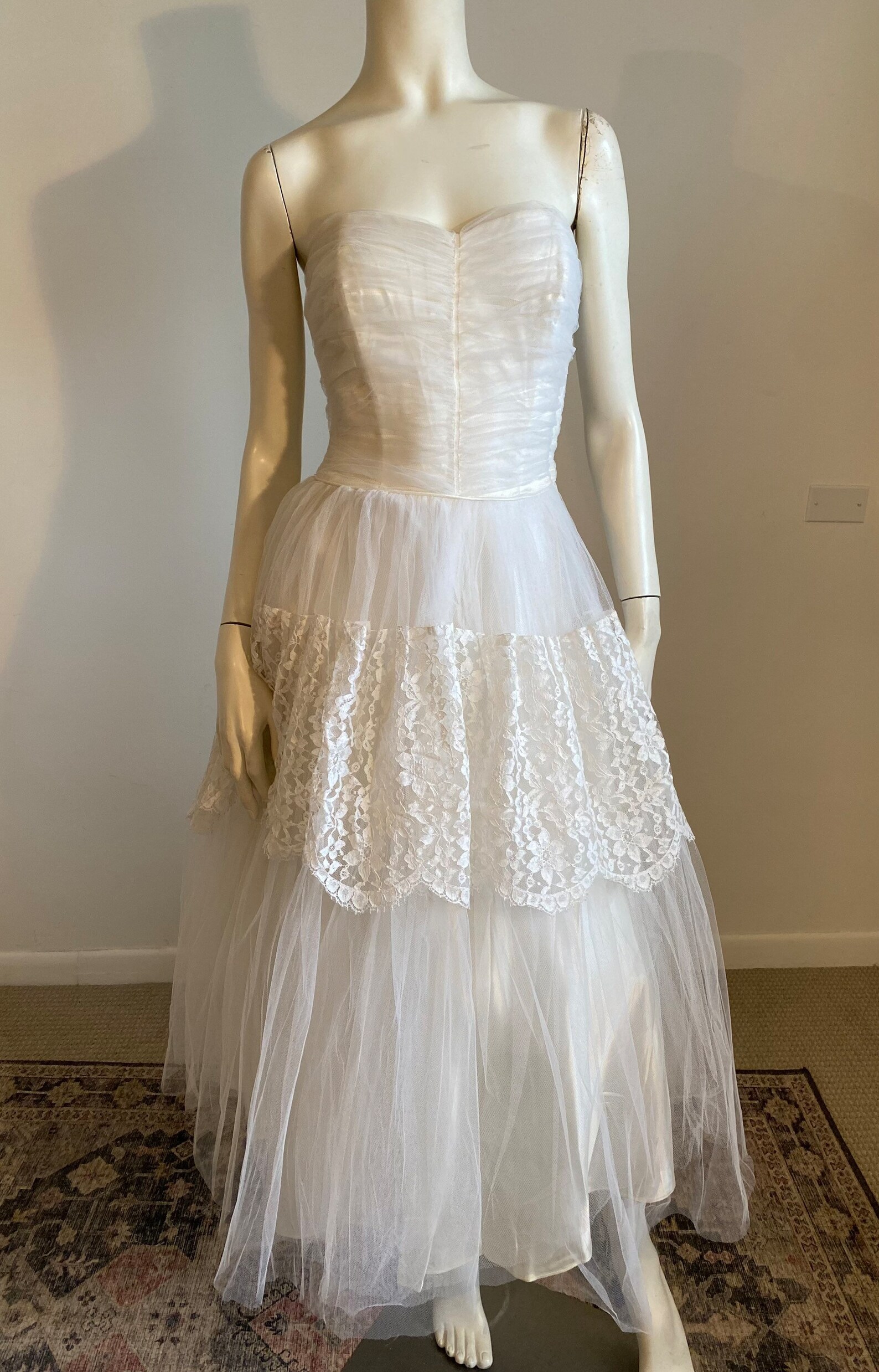 50s Early 60s Wedding Prom Cotillion Dress Fabulous Iconic White Lace ...