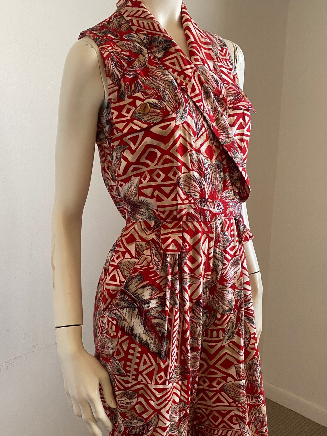 90's Look Jumpsuit Tropical Native Vibrant All Over Pattern Sleeveless ...