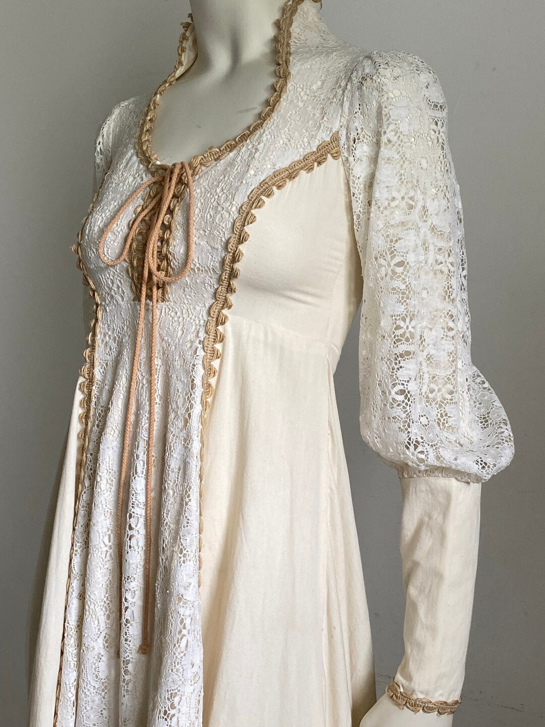 70s Gunne Sax by Jessica Ivory Cotton and Lace Brown Embroidery Trim ...