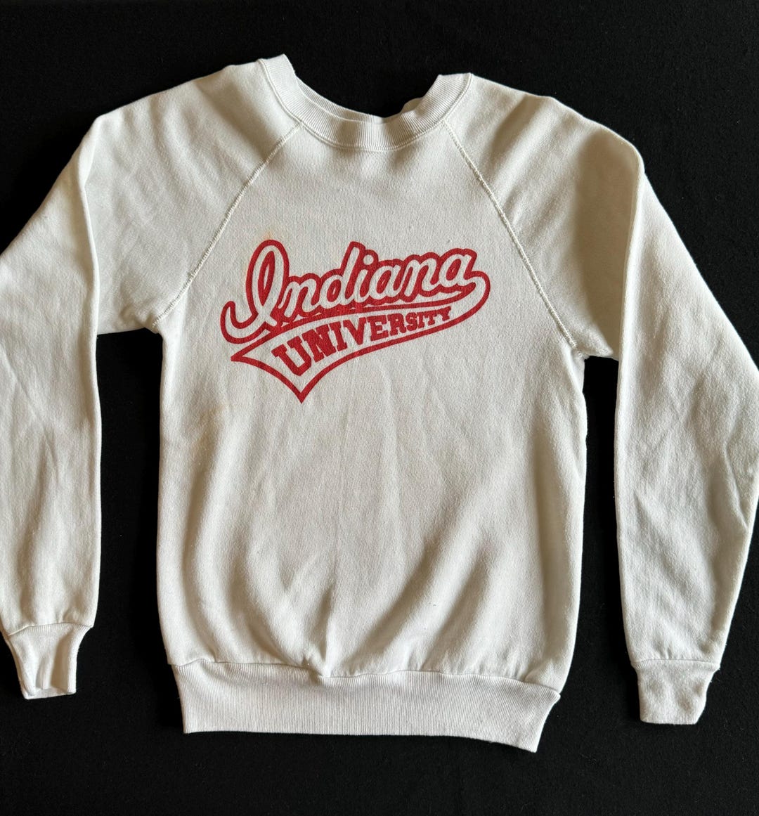 80s Indiana University White Long Sleeve Red Script Spellout Sweatshirt ...