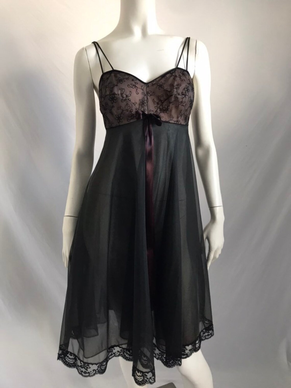 60's Sheer Black Lace Nylon Mini Nightie Short Nightgown | Etsy