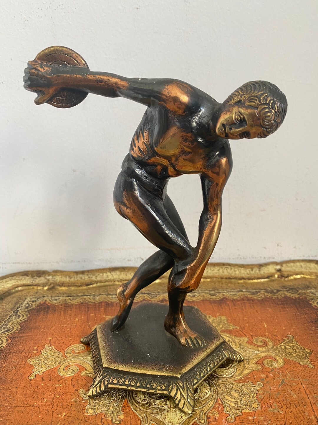 Vintage MCM Bronze Discus Thrower Statue Figure Olympic Competitor ...
