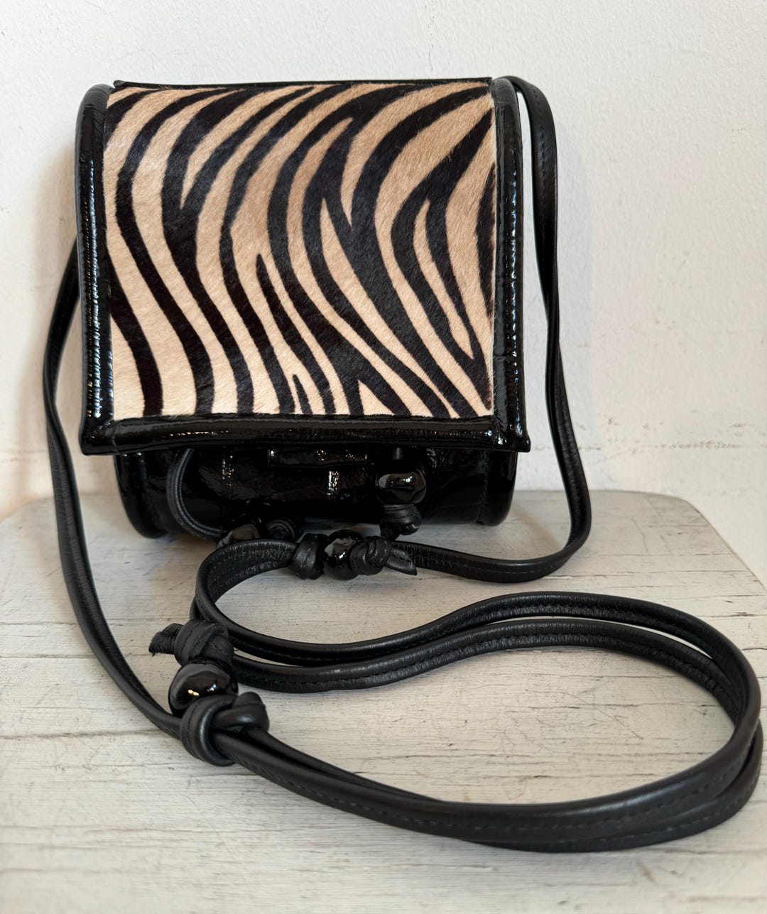 Hans Koch Soho New York 1980’s Zebra Stripe Fur and Patent Leather Hand ...