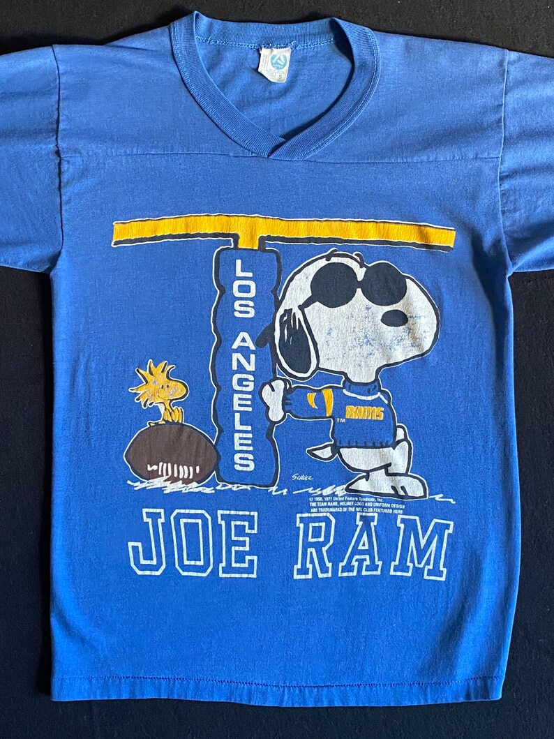 80's Snoopy Joe Ram Los Angeles Rams Royal Blue Short Sleeve Football ...