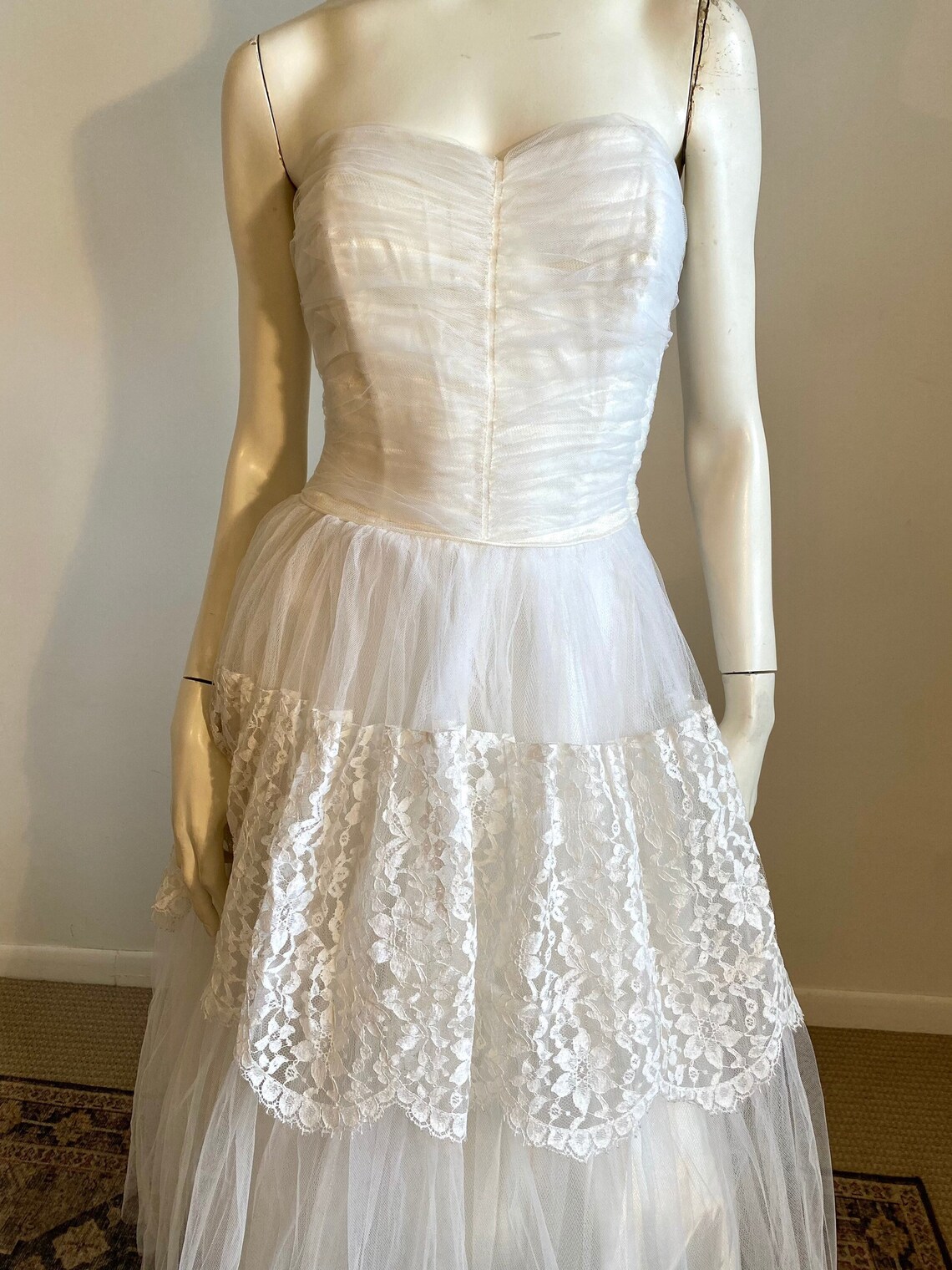 50s Early 60s Wedding Prom Cotillion Dress Fabulous Iconic White Lace ...