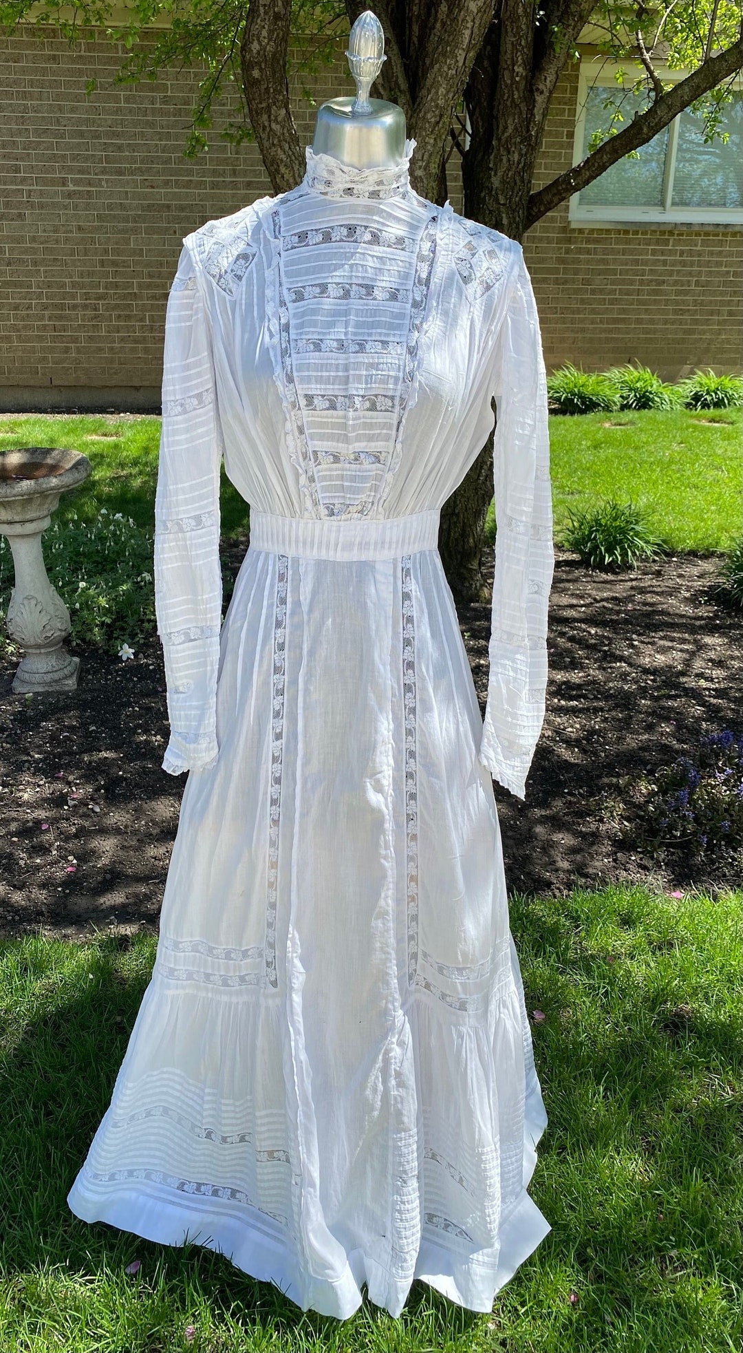 Antique Edwardian Victorian Sheer White Cotton Lawn Dress Day Dress ...