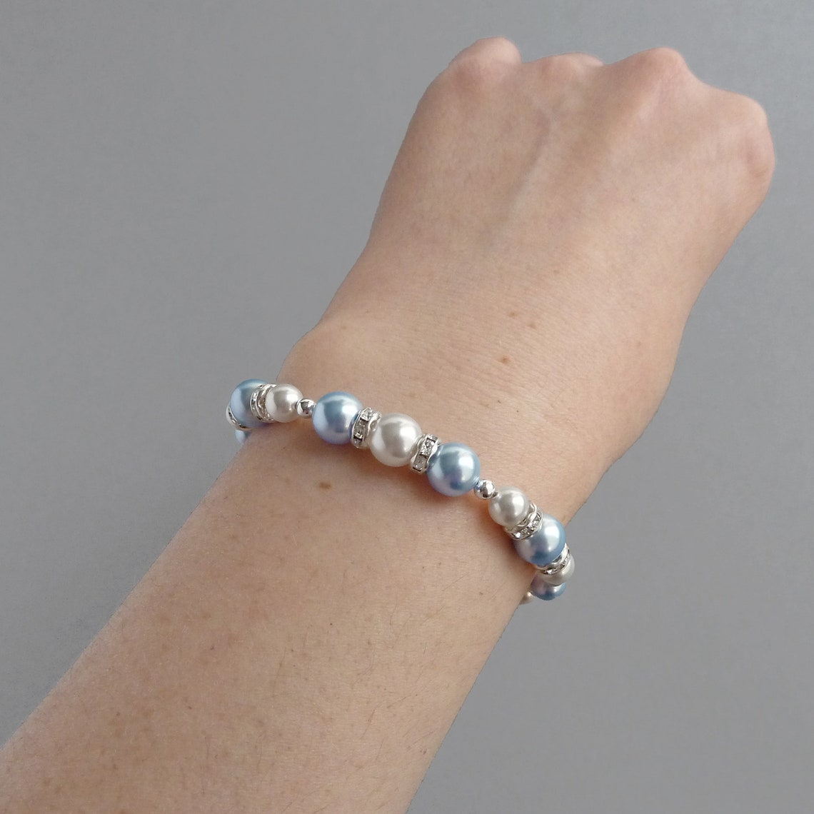 Light Blue Pearl and Crystal Bracelet - Pastel Blue Wedding Jewellery ...
