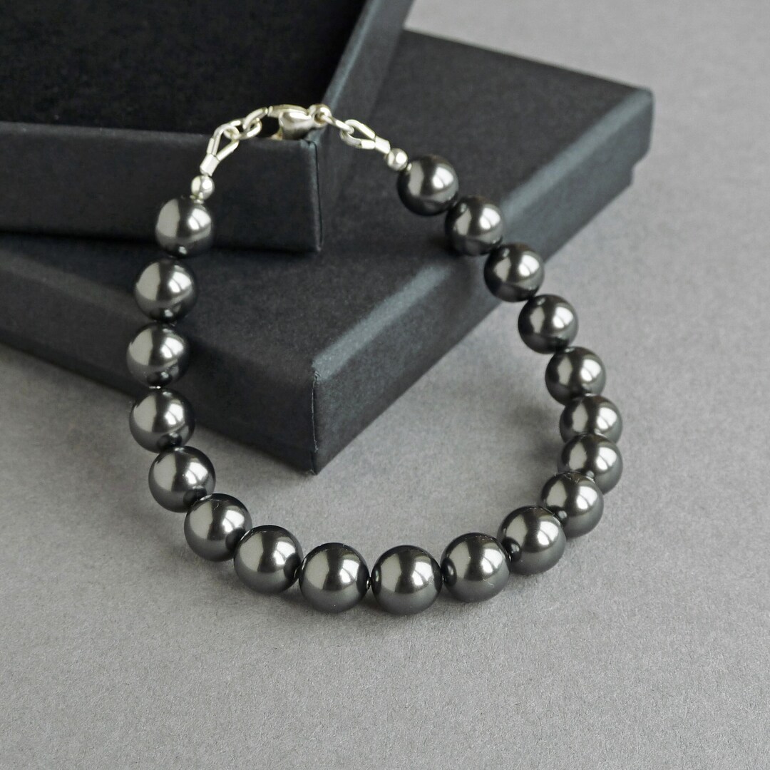 Simple Black Pearl Bracelet - Dark Grey Bridesmaids Bracelets ...