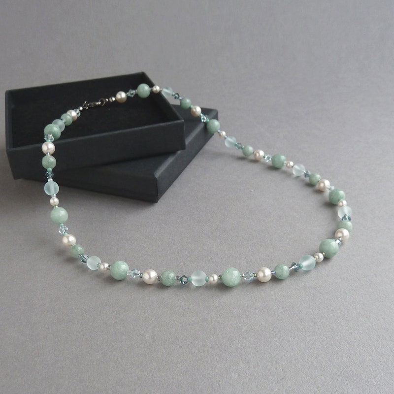 Sage and White Necklace - Etsy UK