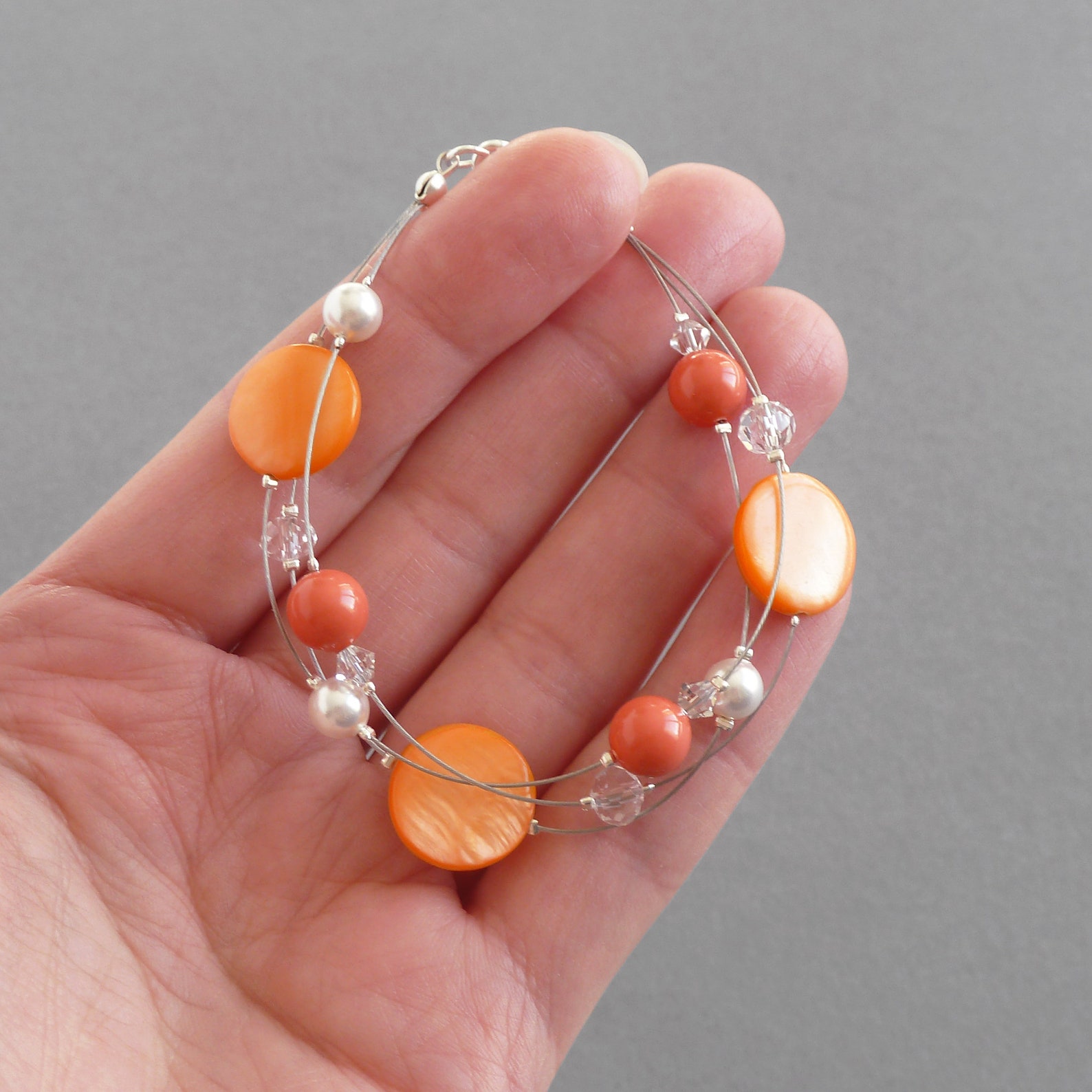 Orange Three Strand Bracelet Tangerine Bridesmaids Jewellery - Etsy UK