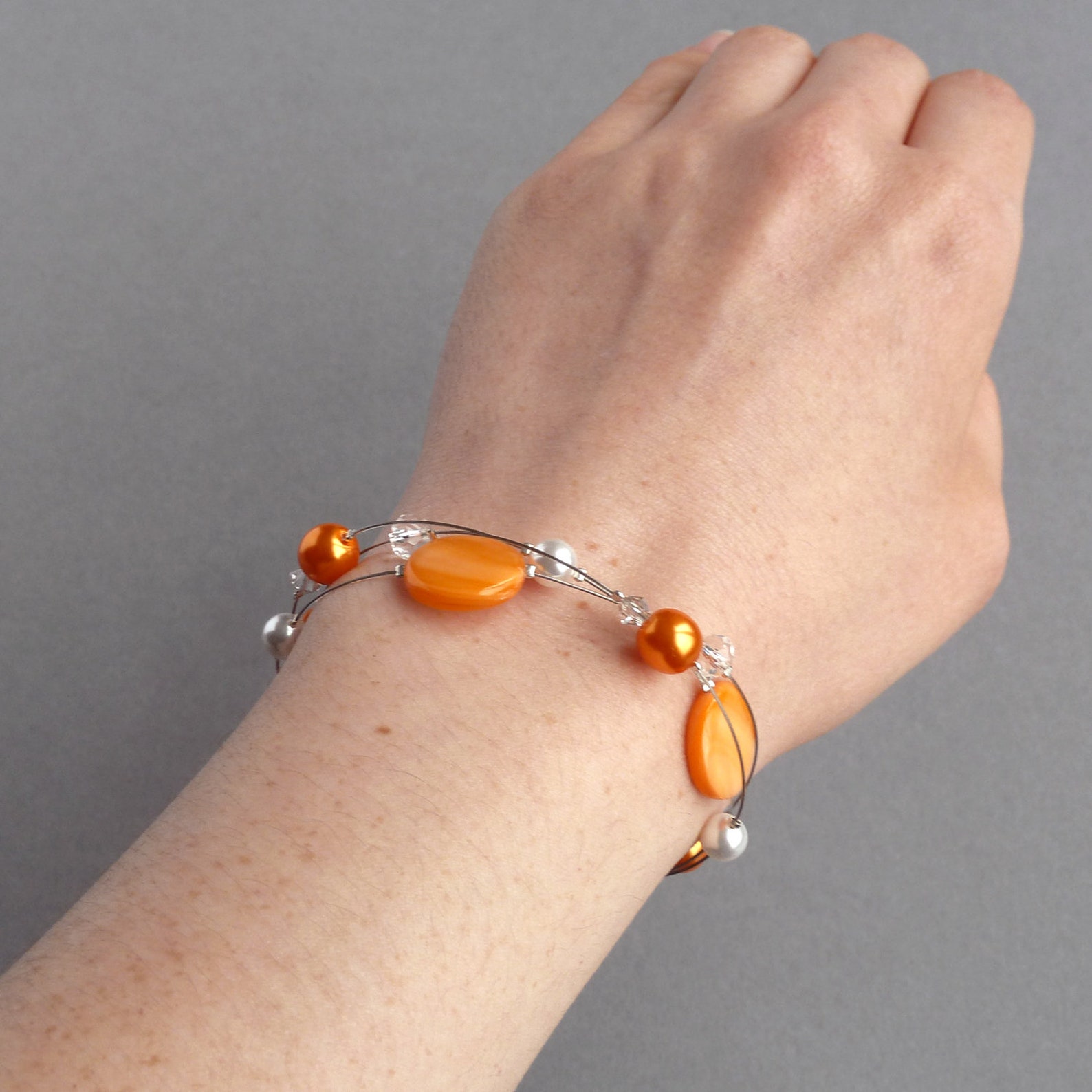 Orange Three Strand Bracelet Tangerine Bridesmaids Jewellery | Etsy UK