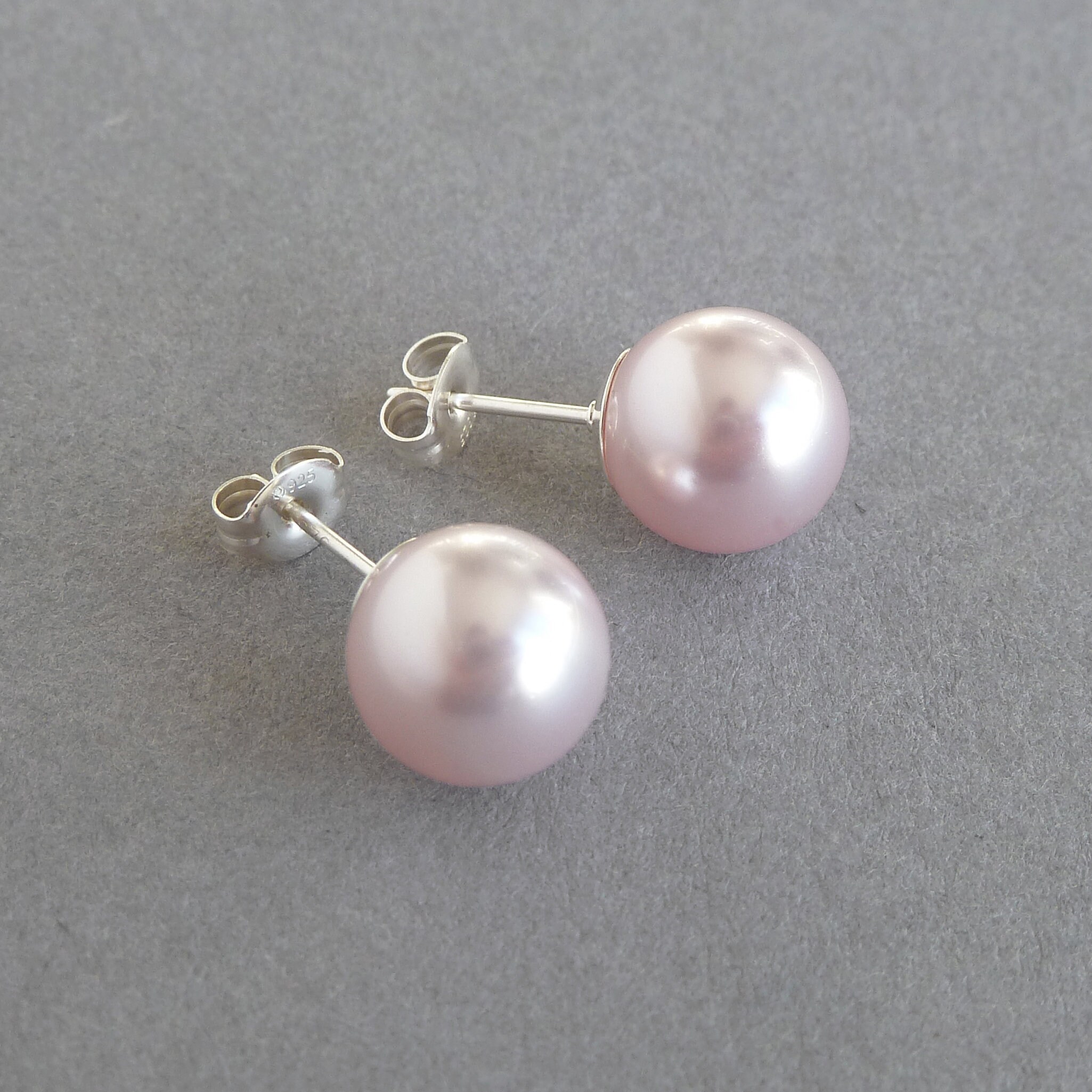10mm Blush Pink Pearl Studs - Chunky Light Pink Stud Earrings - Pale ...