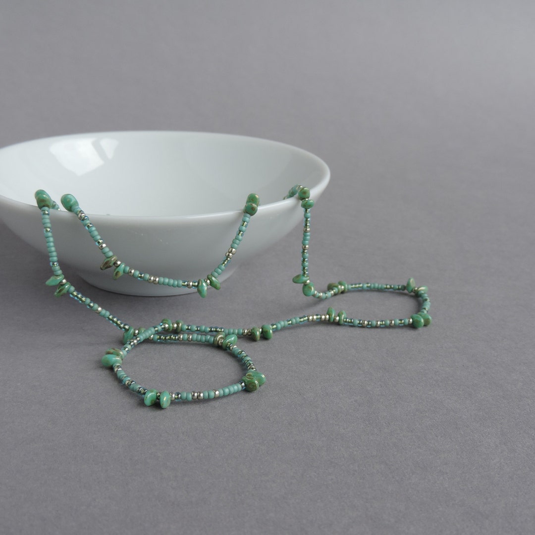 Long Sage Green Necklace - Jade Green Beaded Necklaces - Dainty Mint ...