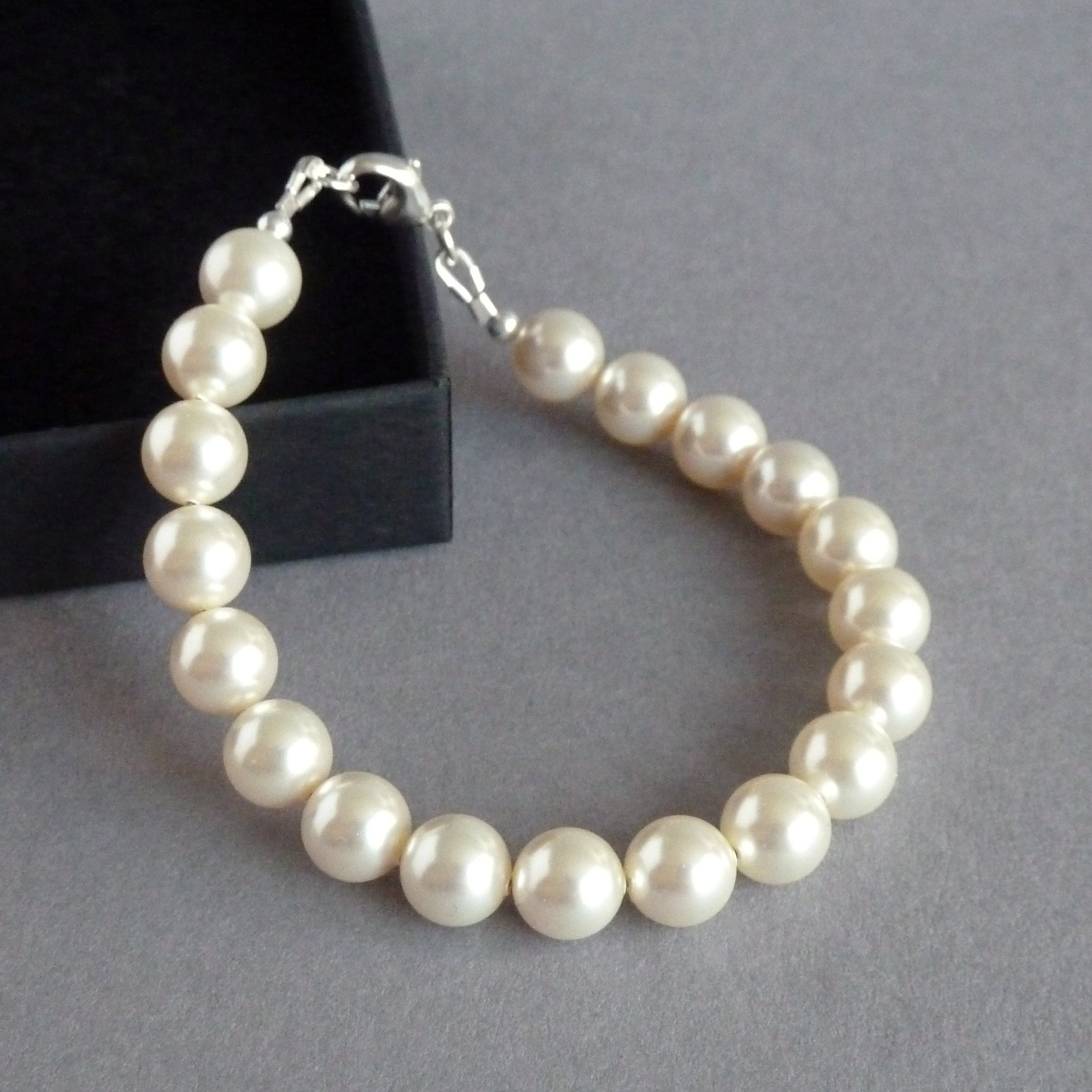 Cream Pearl Bridal Bracelet - Single Strand Bridesmaids Bracelets for ...