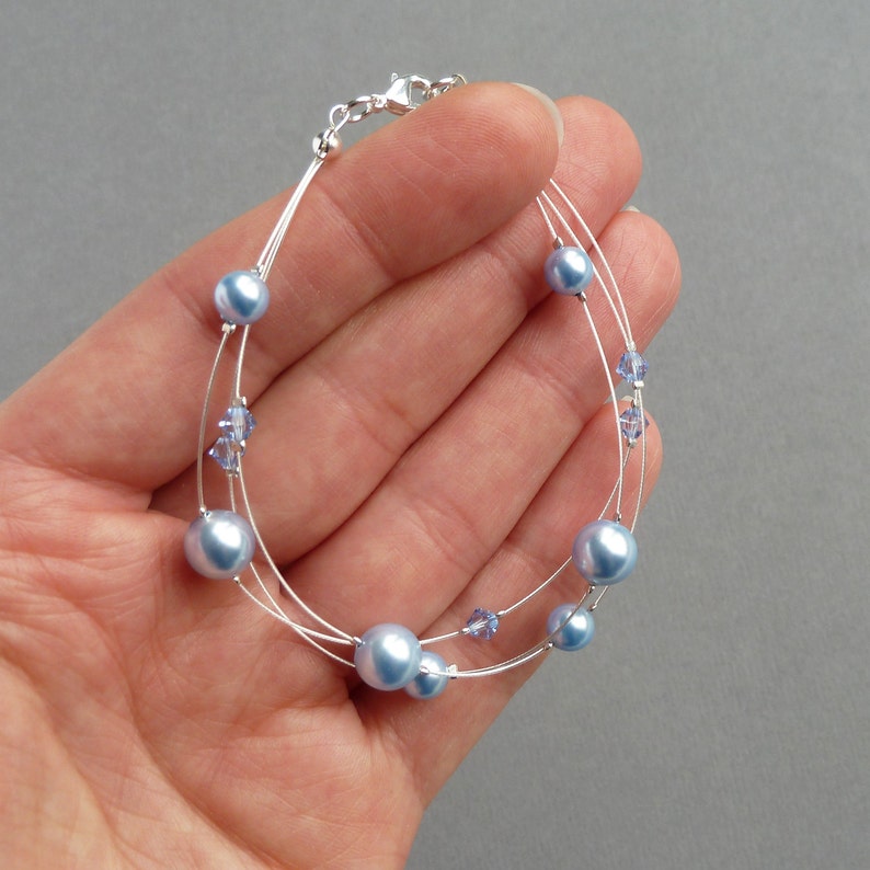 Pale Blue Floating Pearl Bracelet - Powder Blue Bridesmaids Jewellery ...