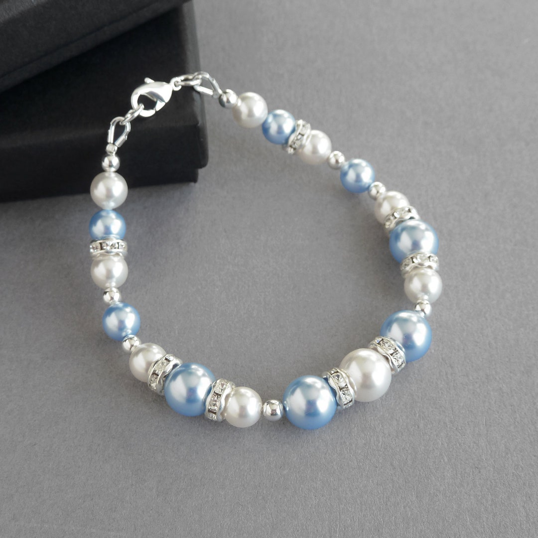 Light Blue Pearl and Crystal Bracelet - Pastel Blue Wedding Jewellery ...
