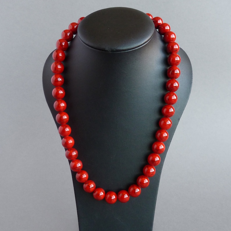 Chunky Red Beaded Necklace Scarlet Stone Bead Necklaces - Etsy