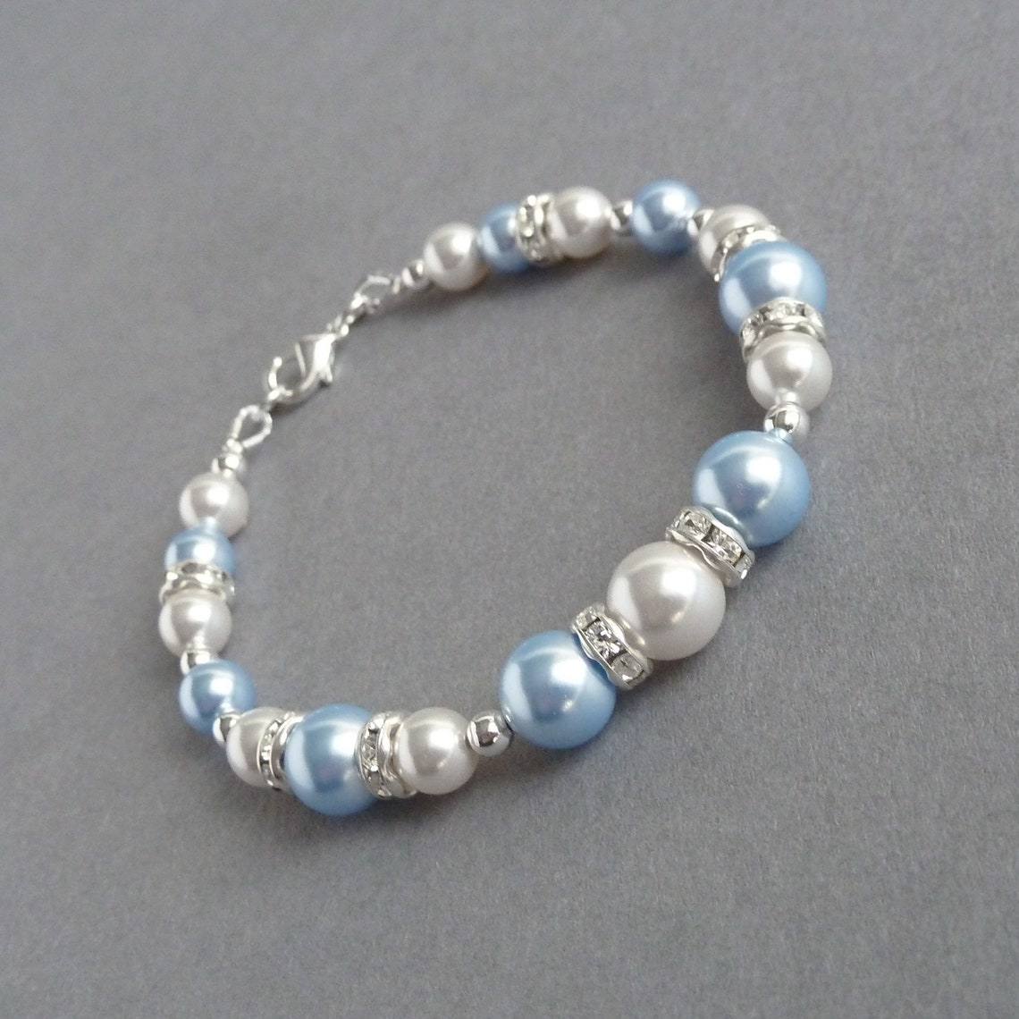 Light Blue Pearl and Crystal Bracelet - Pastel Blue Wedding Jewellery ...