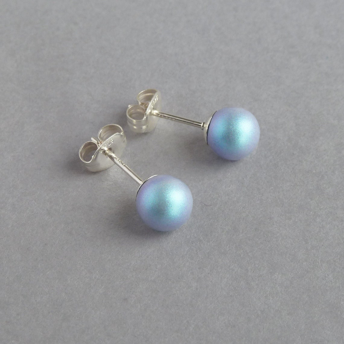 6mm Pale Blue Stud Earrings Small Iridescent Light Blue - Etsy UK