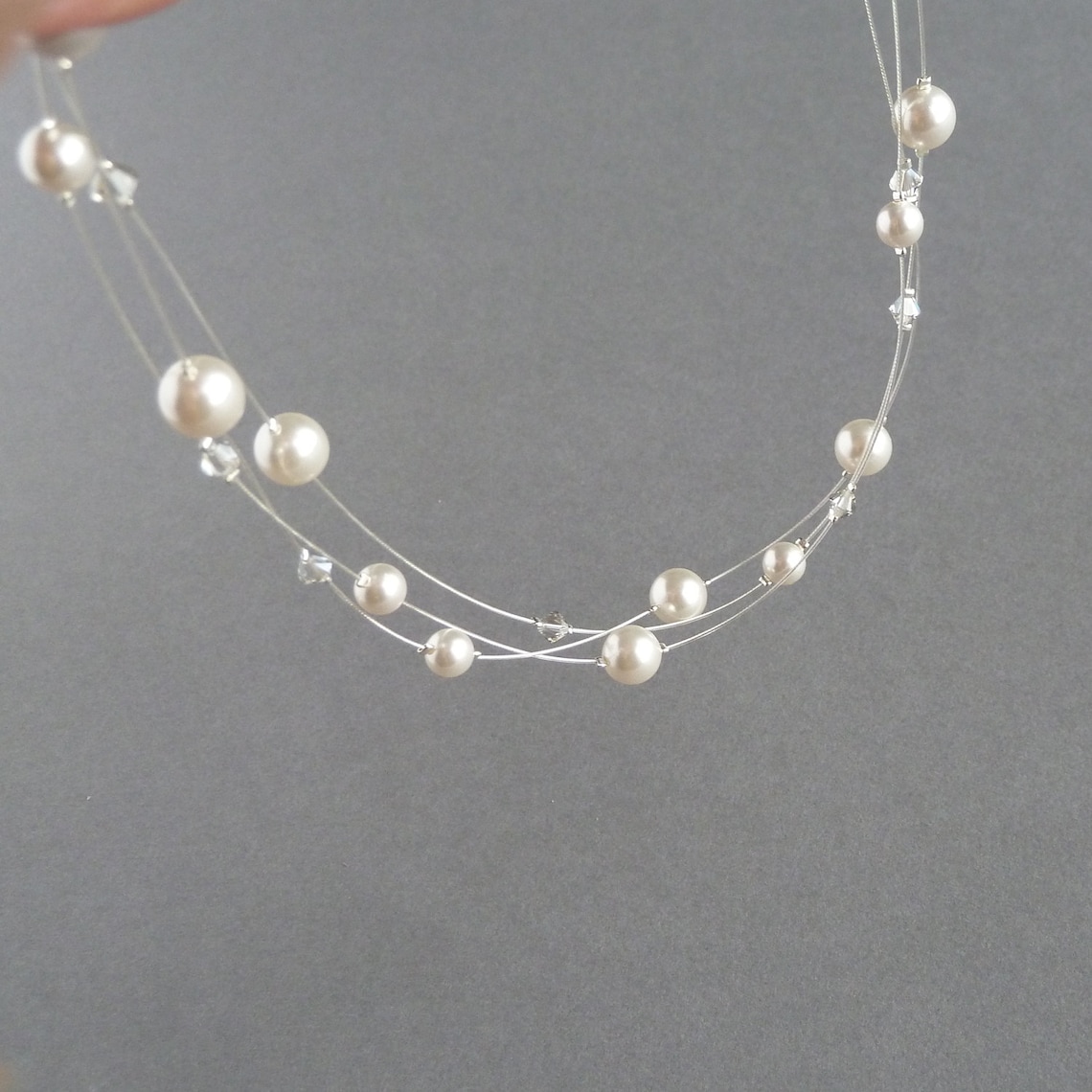 White Floating Pearl Necklace Multi-strand Illusion | Etsy