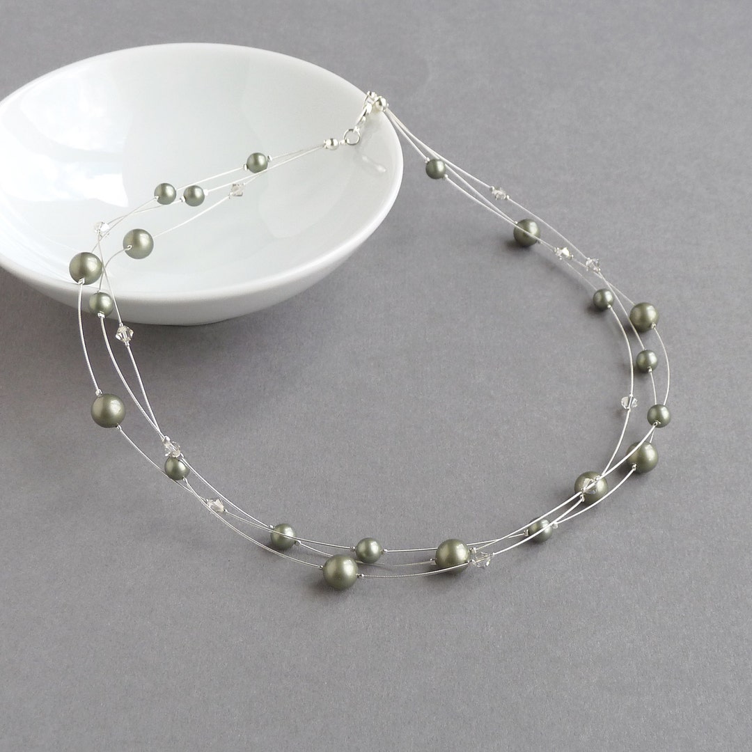 Sage Floating Pearl Necklace - Olive Pearl Necklaces - Celadon Multi ...