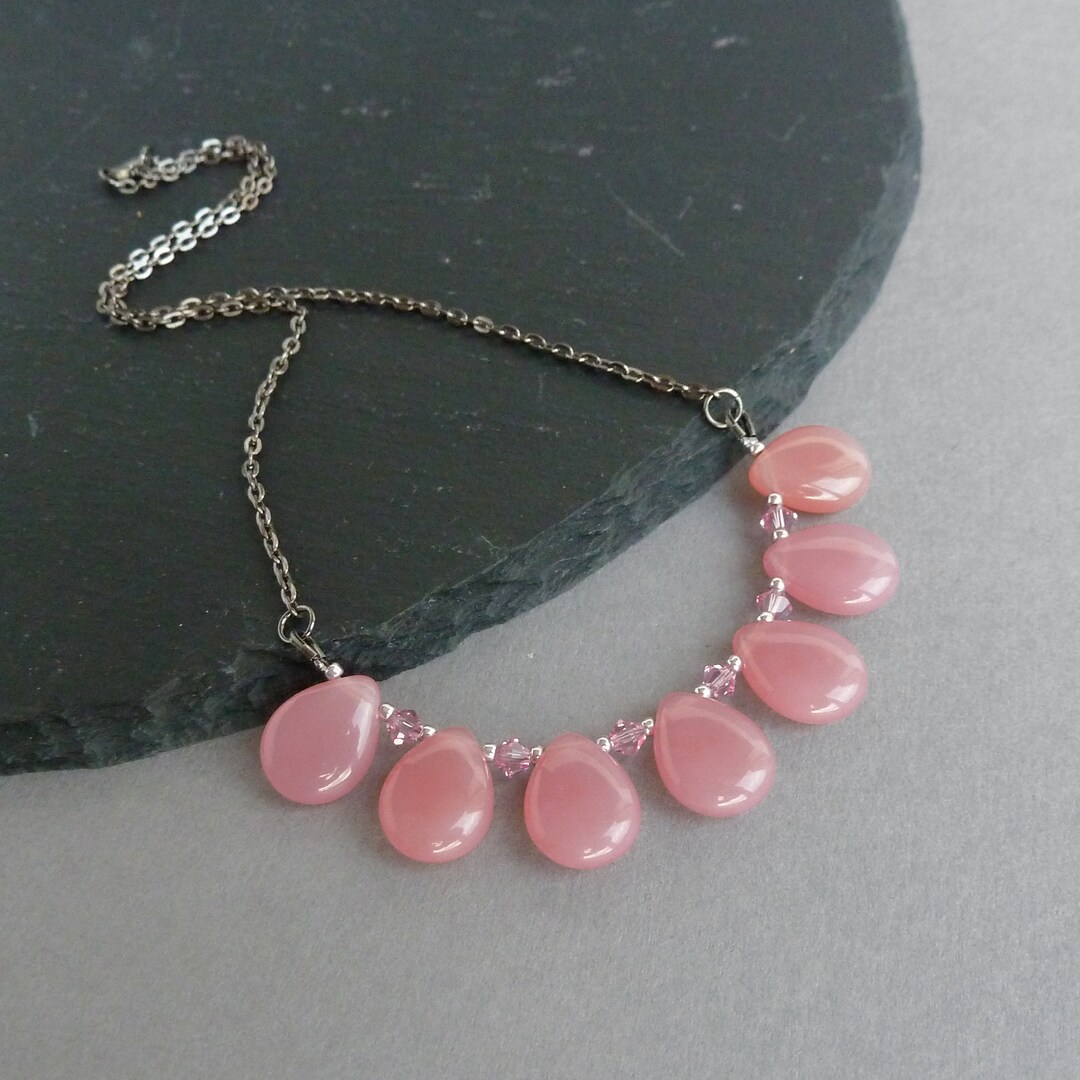 Dusky Pink Fan Necklace - Everyday Dusty Rose Statement Necklace ...
