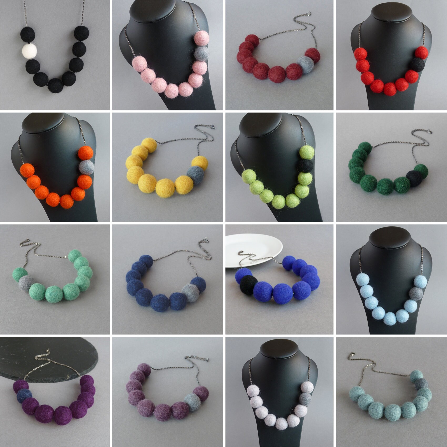 Navy Felt Necklace Dark Blue and Gray Chunky Felt Ball - Etsy