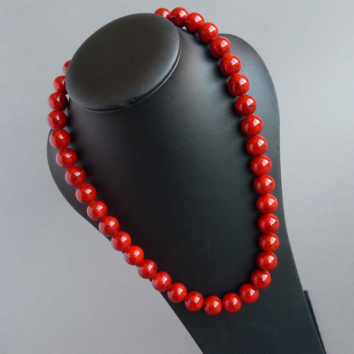 Chunky Red Beaded Necklace Scarlet Stone Bead Necklaces - Etsy