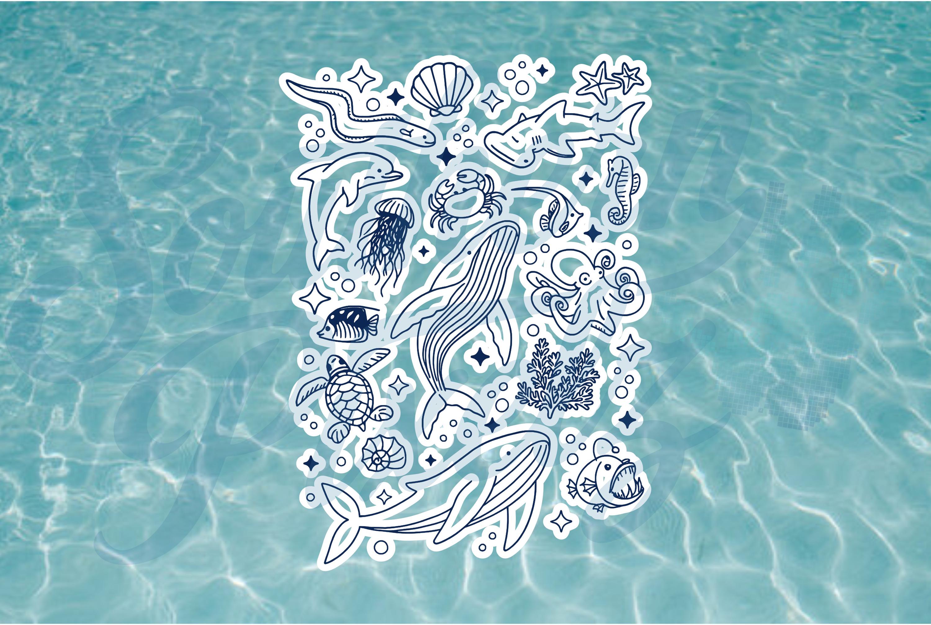 Sea Animals PNG | Ocean Life Graphic | Marine Creatures Design | Line ...