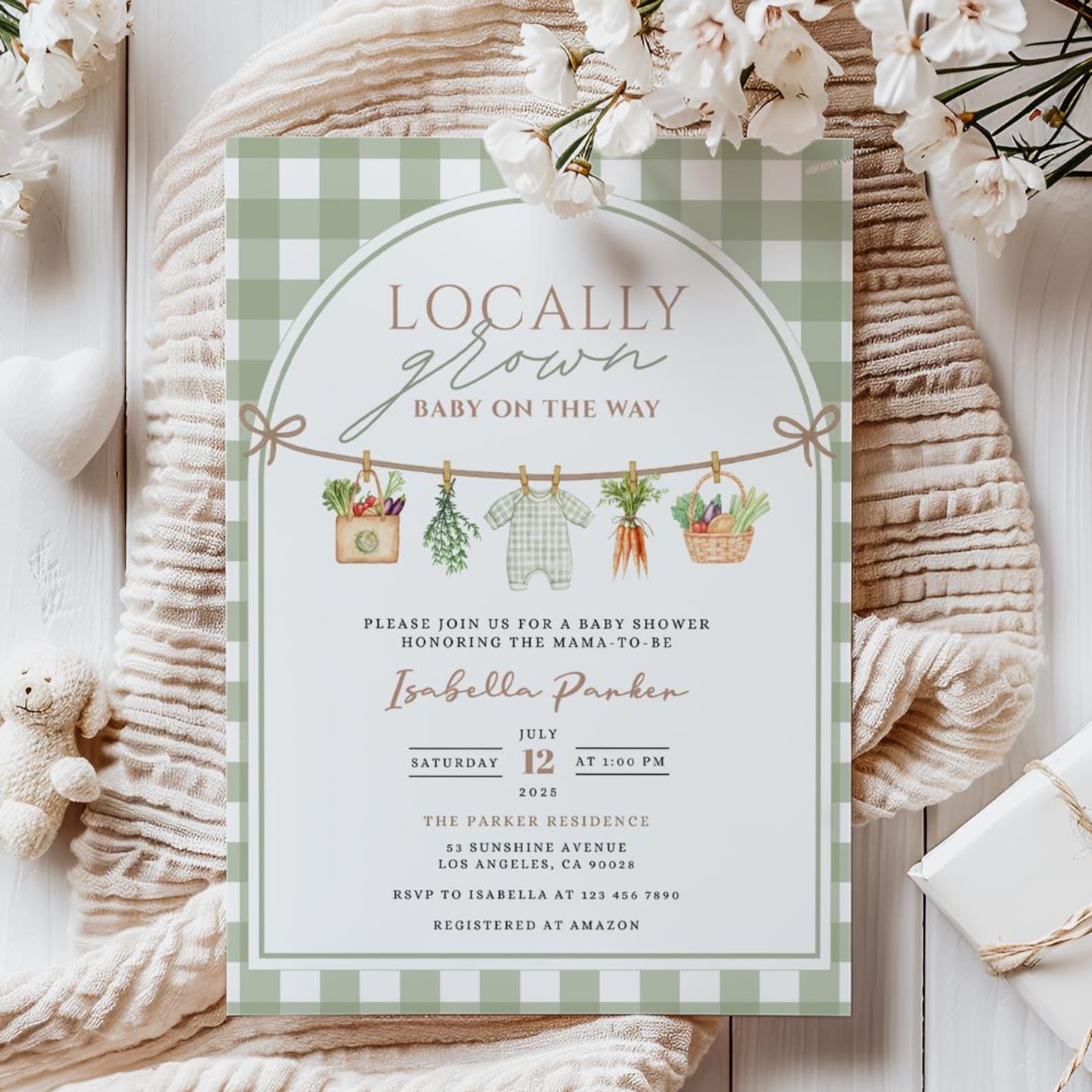 Locally Grown Baby Shower Invitation, Farmers Market Baby Shower ...