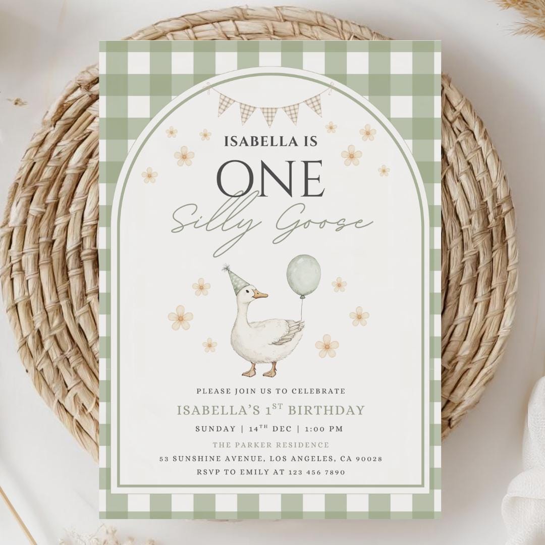 One Silly Goose Birthday Invitation Template, Printable 1st Birthday ...