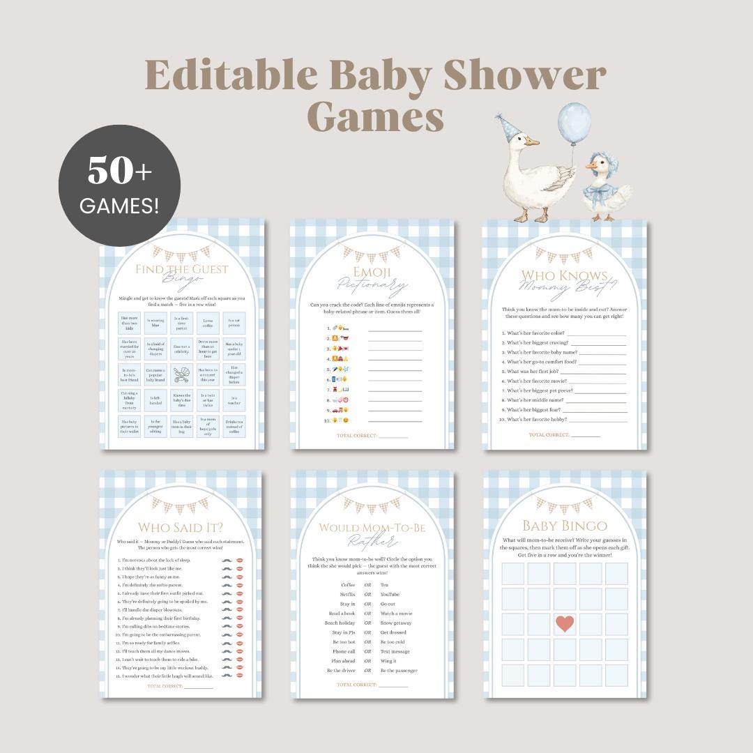 Silly Goose Baby Shower Games Bundle: 50+ Party Games & Signs (digital ...