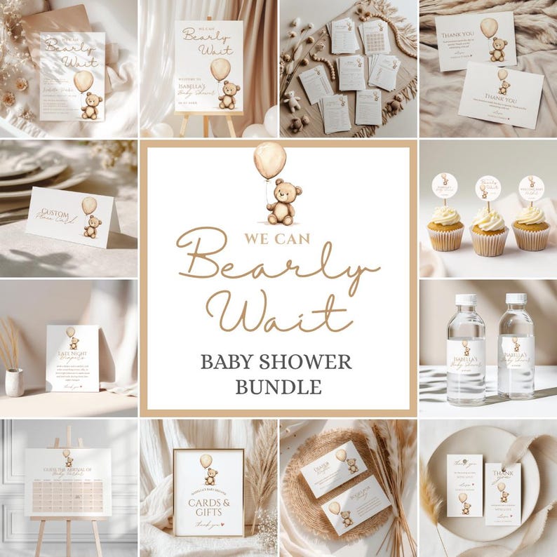 We Can Bearly Wait Baby Shower Bundle, Gender Neutral Teddy Bear Baby ...