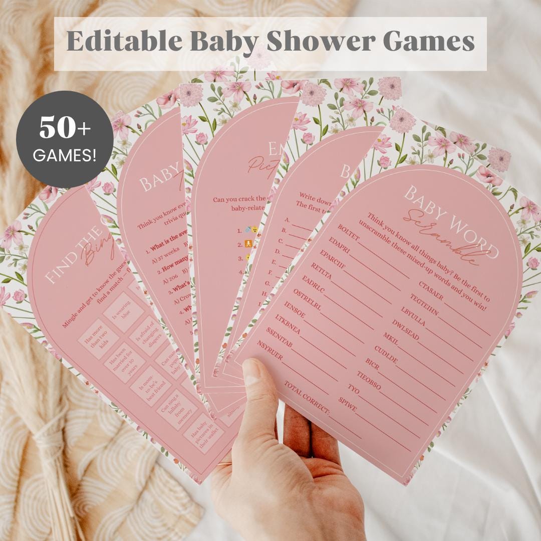 Baby in Bloom Baby Shower Games Bundle, Editable Baby Shower Games ...