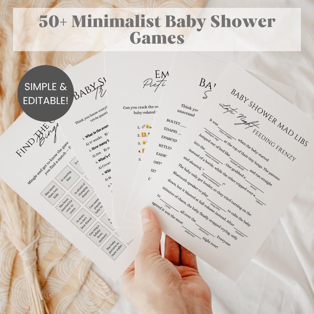 Minimalist Baby Shower Games Bundle, Minimalist Gender Neutral Baby ...