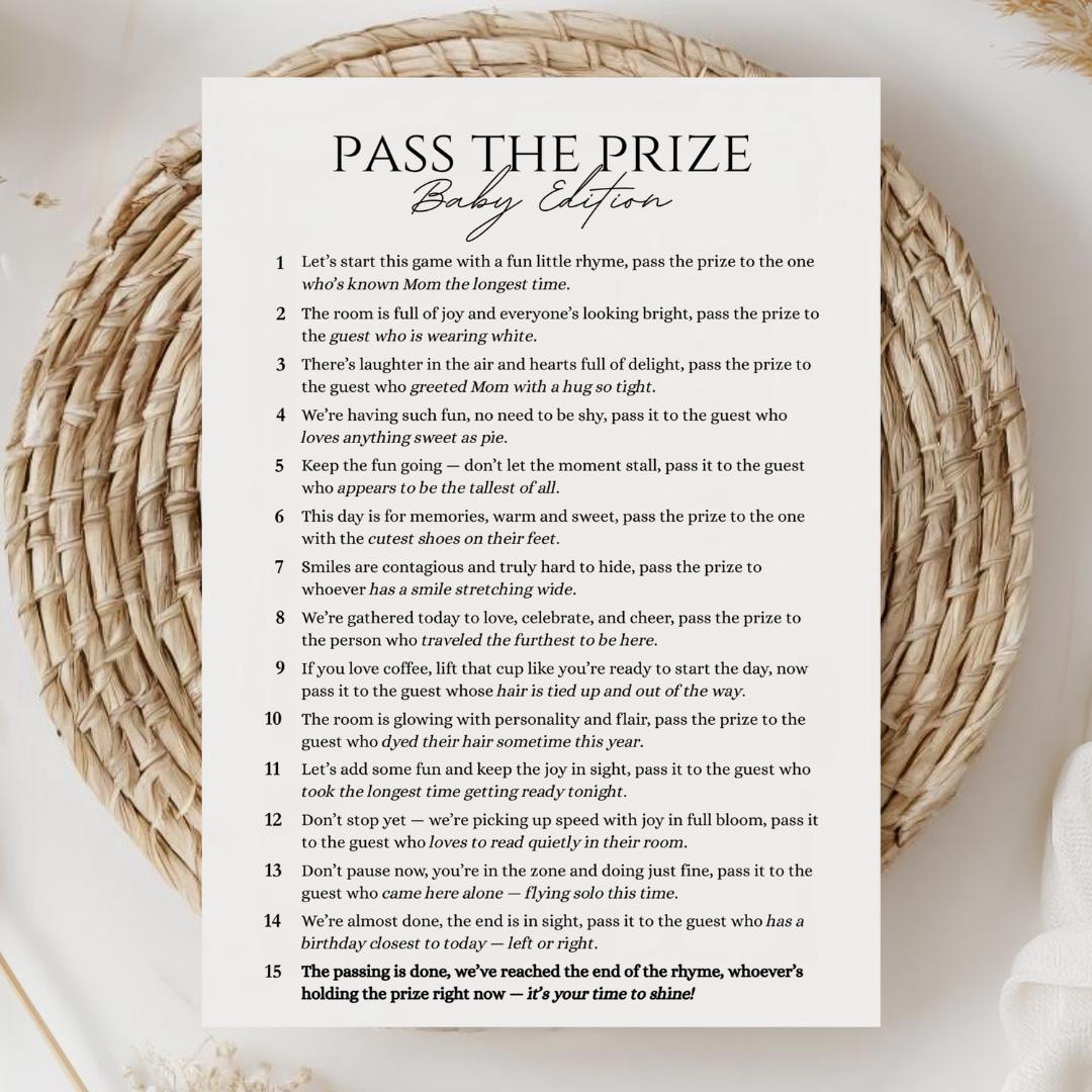 Pass the Prize Baby Shower Game, Printable Baby Shower Games, Pass the ...