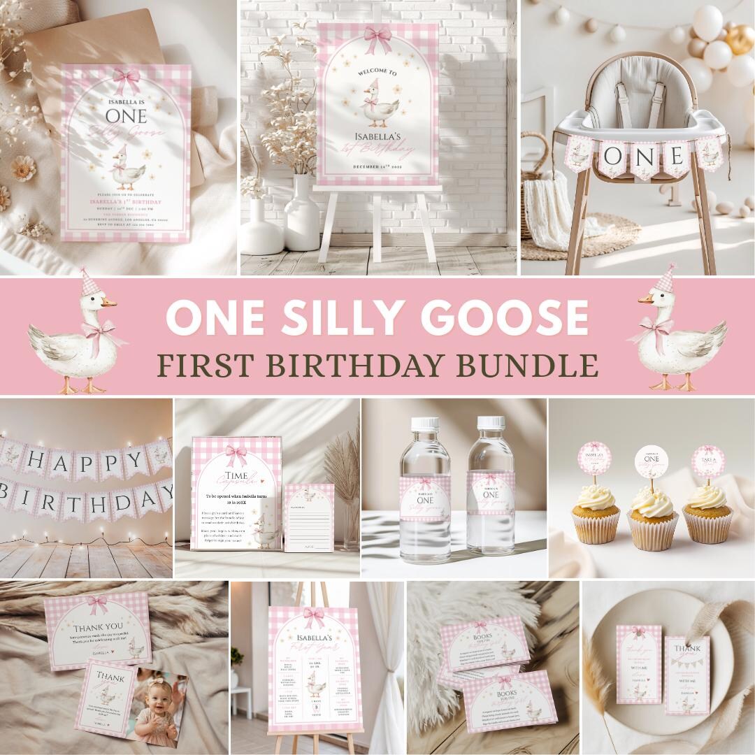 One Silly Goose 1st Birthday Bundle, Floral Goose Invite First Birthday ...