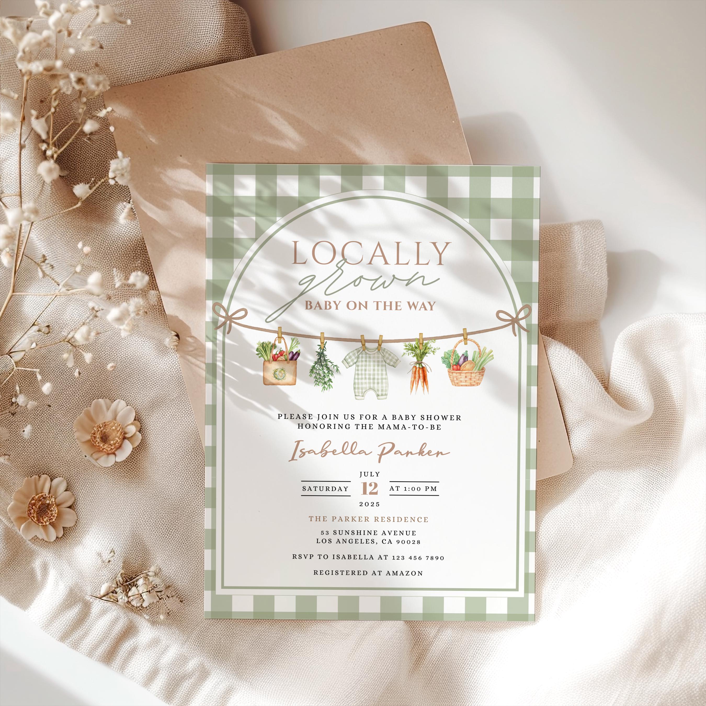 Locally Grown Baby Shower Invitation, Farmers Market Baby Shower ...