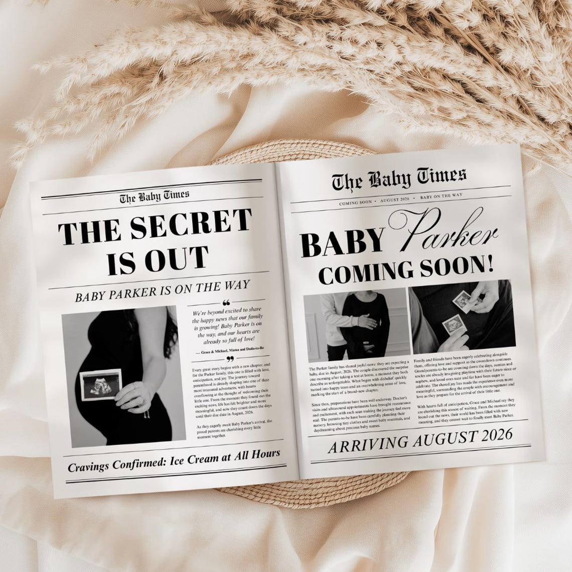 Baby Announcement Newspaper, Pregnancy Reveal Newspaper Template ...