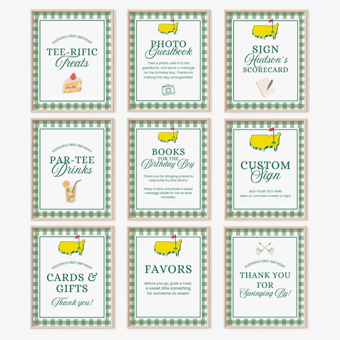 Golf 1st Birthday Party Signs Bundle, Masters First Birthday Signs ...