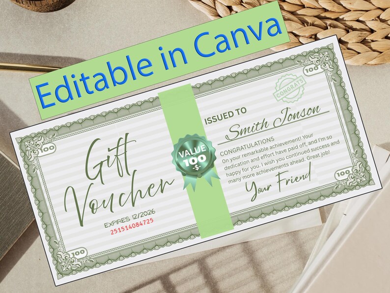 Editable Gift Voucher Template | Personalized Canva Certificate for ...