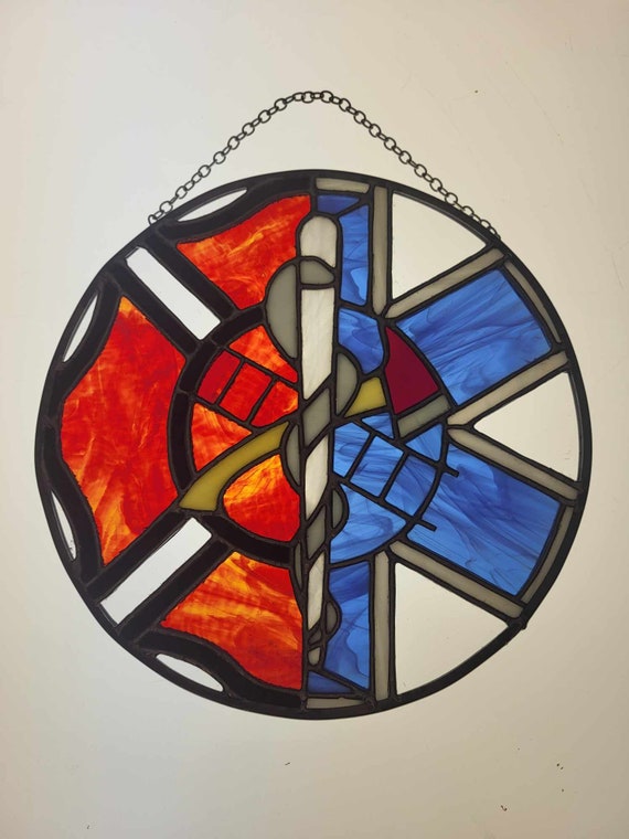 Firefighter Maltese Cross Stained Glass