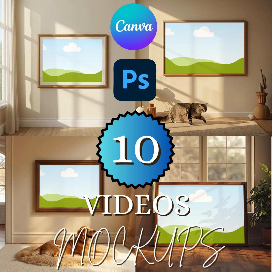 Video Frame Mockup Bundle – 10 Horizontal 3:2 Animated Wall Art Scenes ...